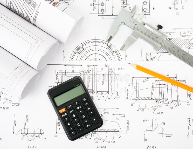Architecture Plan and Rolls of Blueprints Stock Image - Image of ...