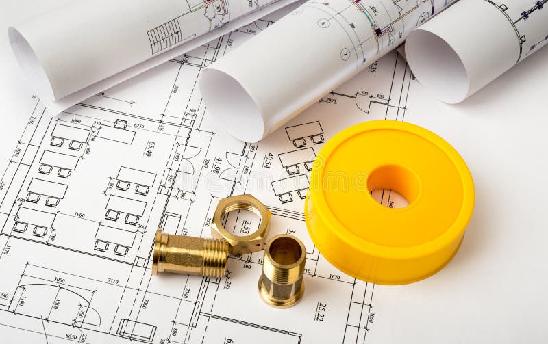 Architecture Plan and Rolls of Blueprints Stock Image - Image of house ...