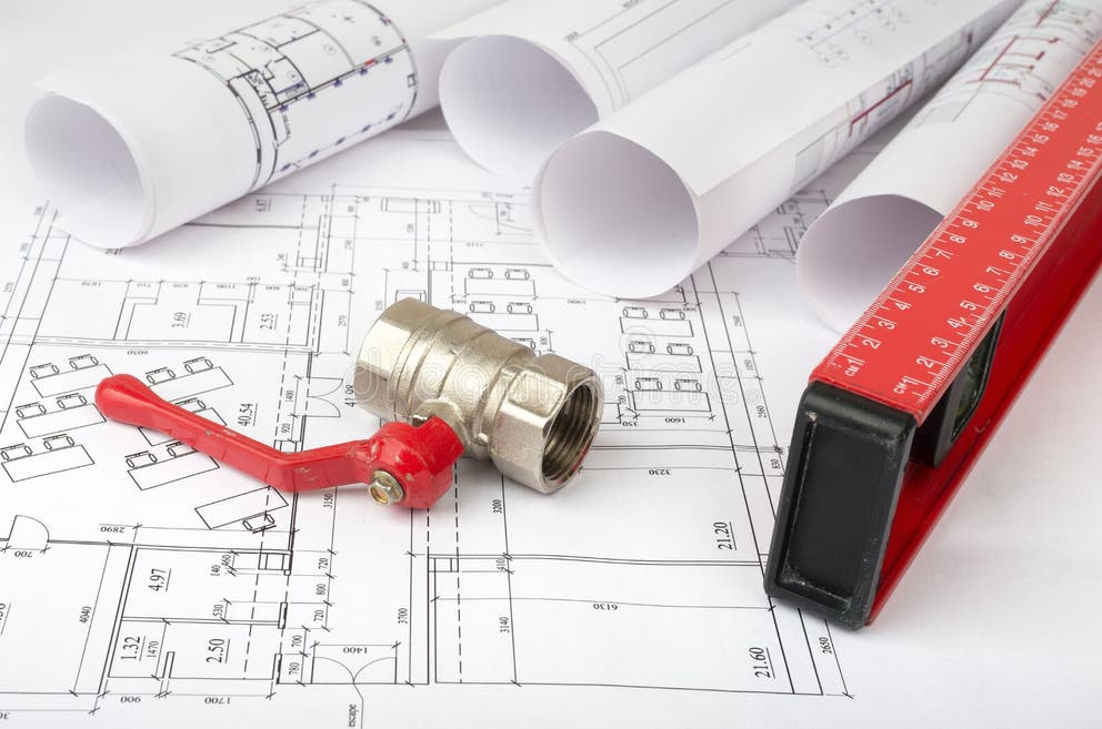 Architecture Plan and Rolls of Blueprints Stock Photo - Image of ...