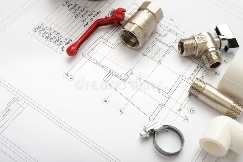 Architecture Plan and Rolls of Blueprints Stock Image - Image of ...