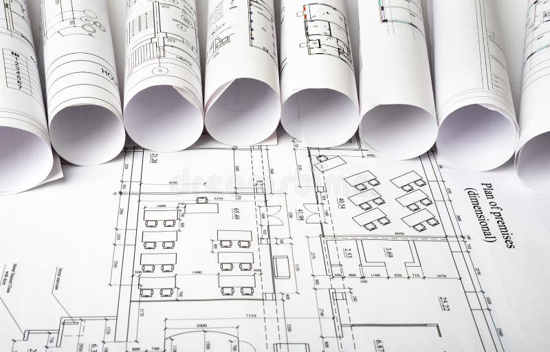 Architecture Plan and Rolls of Blueprints Stock Photo - Image of number ...