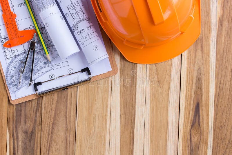 Architecture Plan and Rolls of Blueprints with Tool Kit Stock Image ...