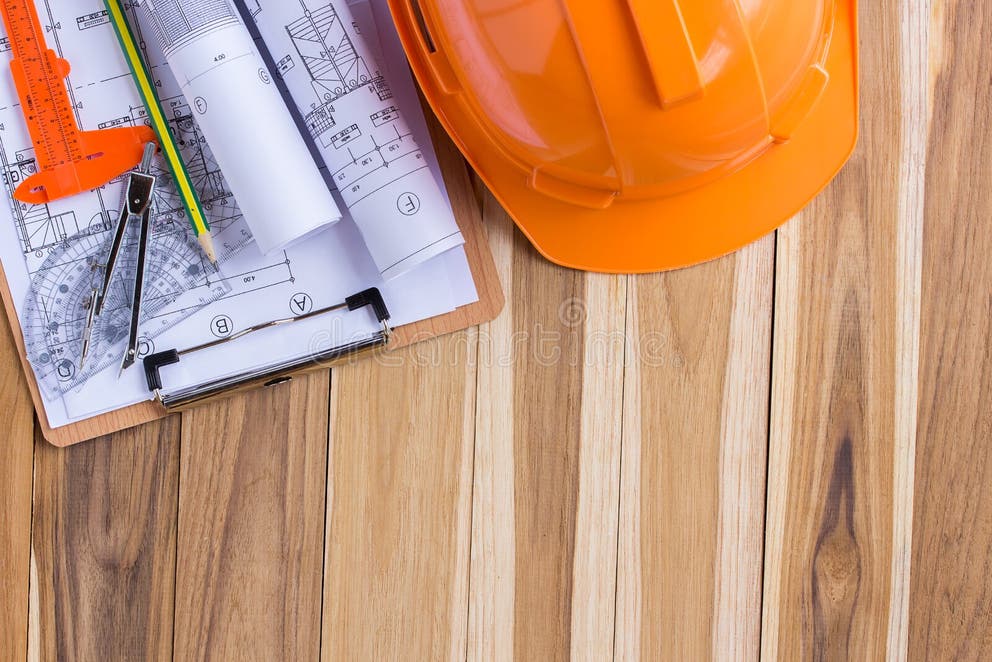 Architecture Plan and Rolls of Blueprints with Tool Kit Stock Image ...