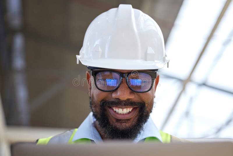 Architecture, Planning and Research with Black Man on Construction Site ...