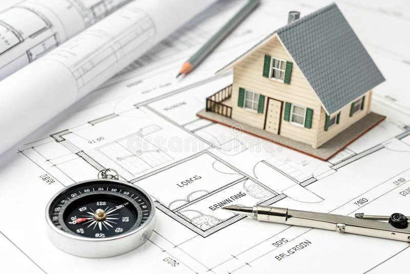 Architecture Plans with Compass. Architecture Plans and Sketch of House ...