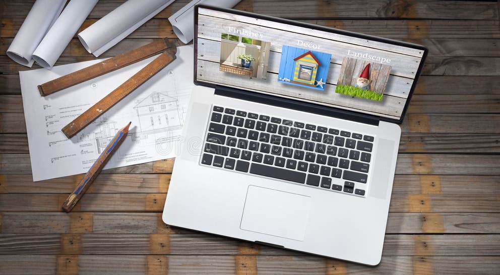 Architecture Plans Computer Designer Business Stock Image - Image of ...