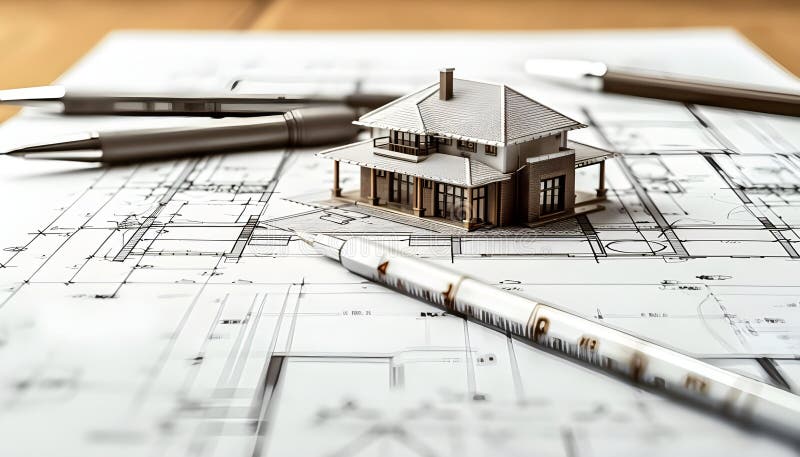 Architecture Plans and Sketch of House Stock Illustration ...