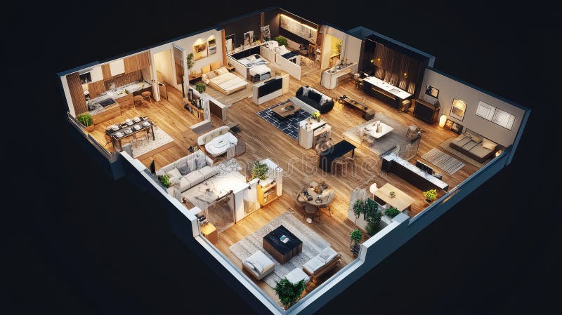 Architecture Realistic 3d Style Rotating Floor Plan Stock Illustration - Illustration of ...