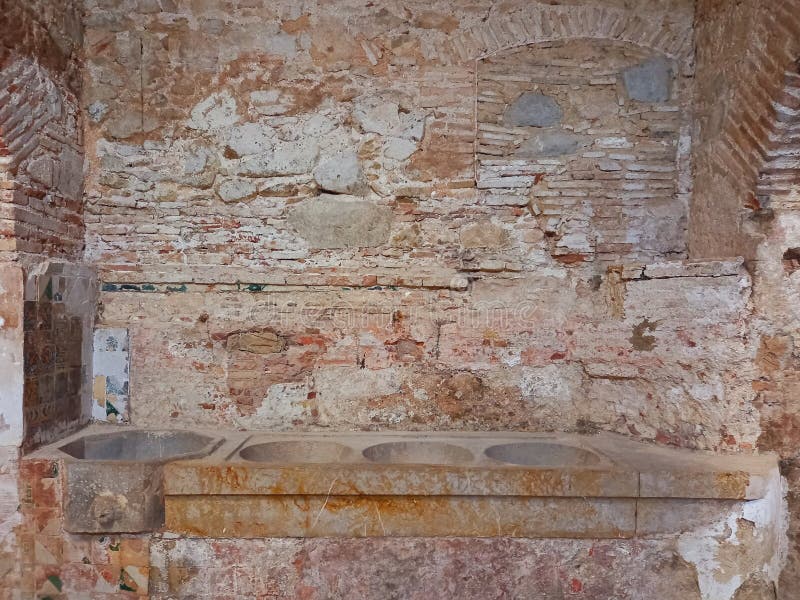 Wash Room and Stone Wall in Gothic Monastery of Sant Jeroni De La ...
