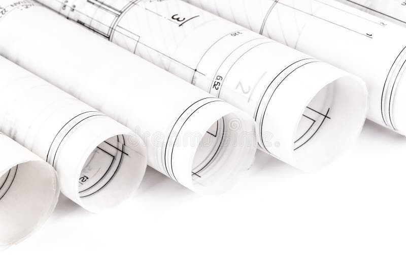Architecture Rolls Architectural Plans Architect Blueprints Stock Photo ...