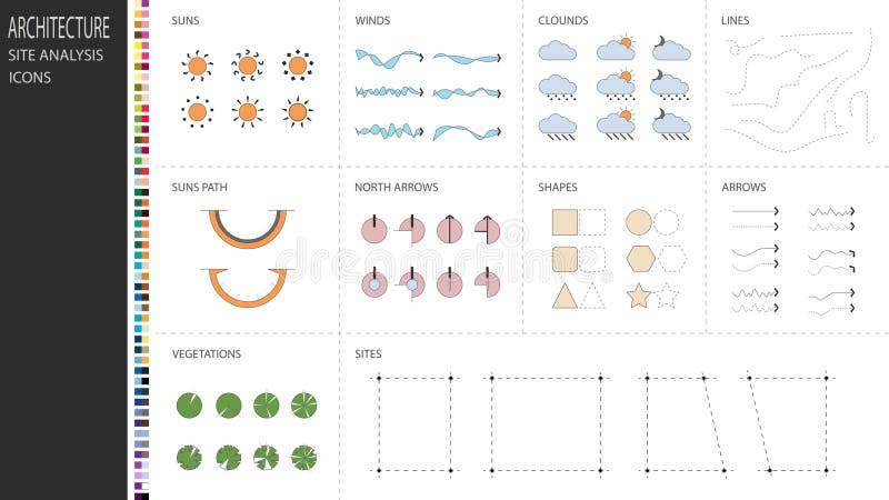 Architecture Site Analysis Symbol Icon Element Drawing Graphic Flat ...