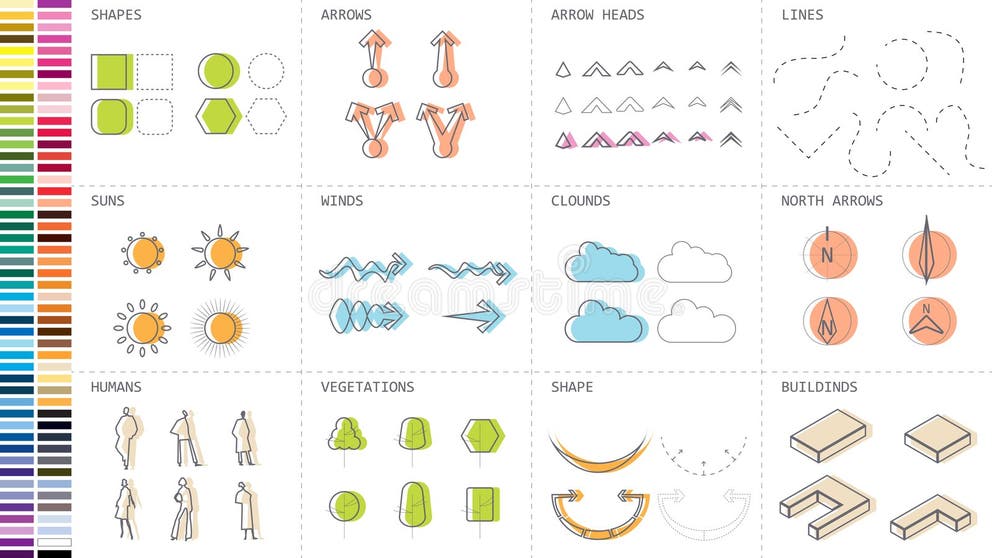 Architecture Site Analysis Symbol Icon Element Drawing Graphic Flat ...