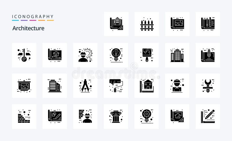 25 Architecture Solid Glyph Icon Pack Stock Vector - Illustration of ...