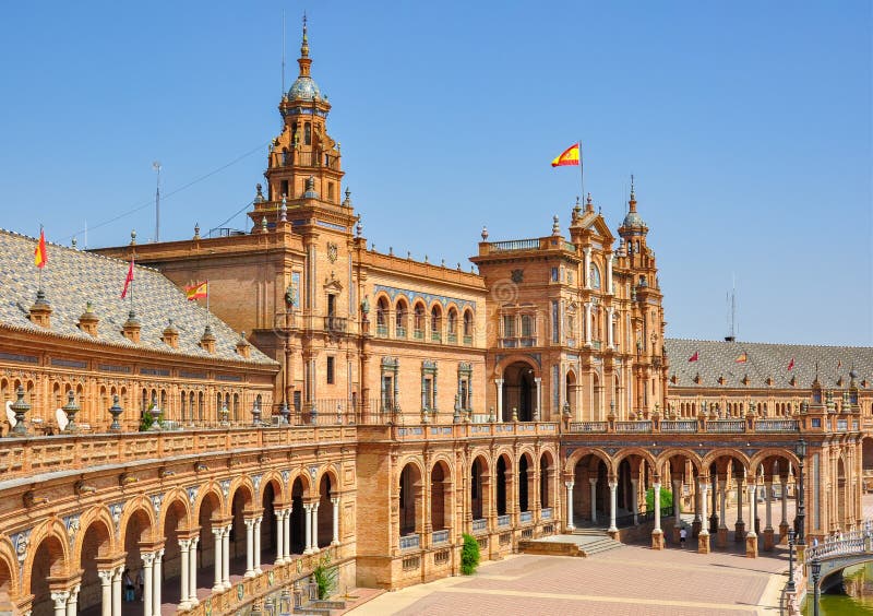 Architecture of Spain Square in Seville, Spain Stock Photo - Image of ...