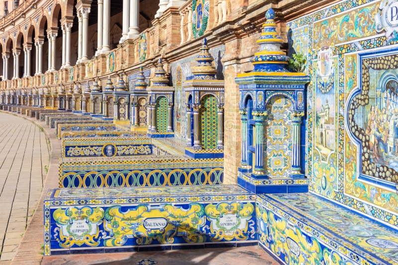 Architecture of Spain Square in Seville, Spain Stock Photo - Image of ...