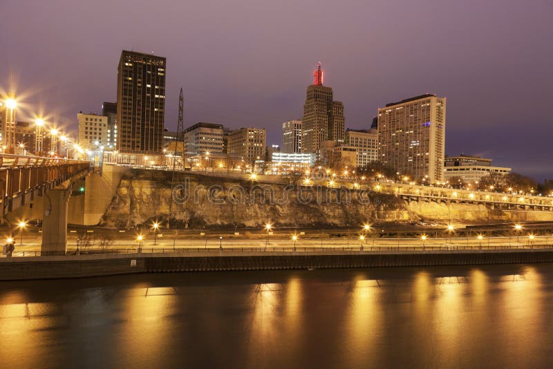 St Paul Skyline at Night. stock photo. Image of city - 16784970