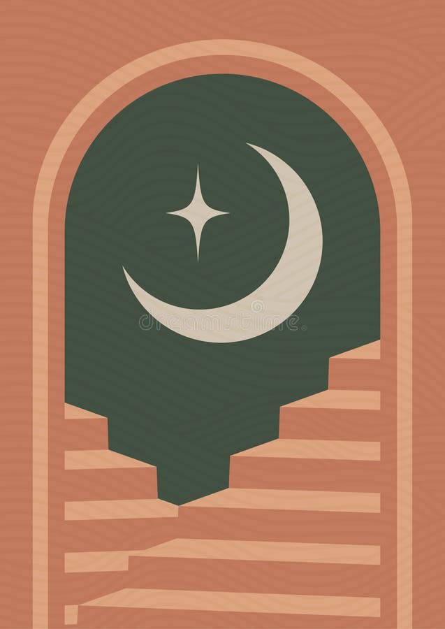 Architecture Stairs Elements and Moon Poster Illustration. Stock Vector ...