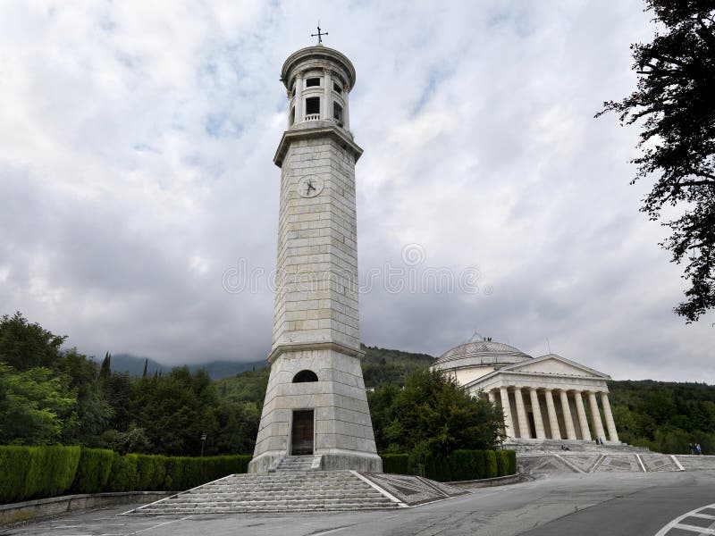 Close Up of the Stone Bell Tower in Possagno in Italy Stock Photo ...