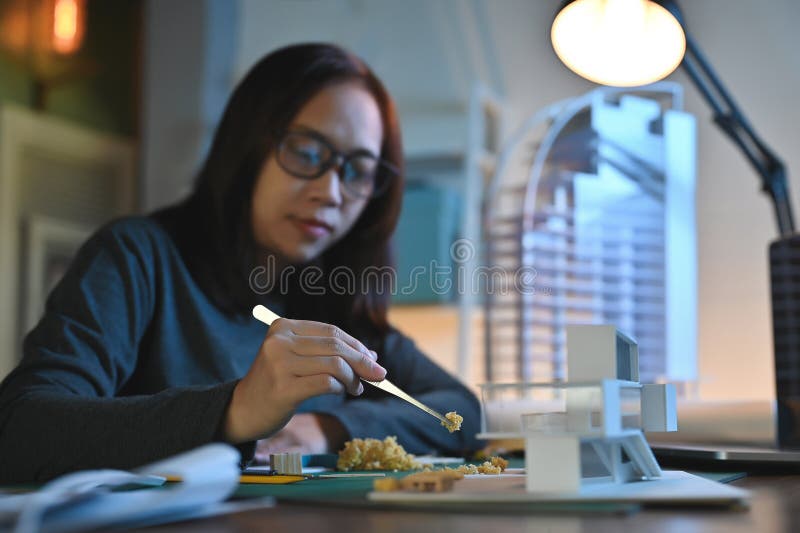 Architecture Students Diligently Make House Model Building Samples with ...