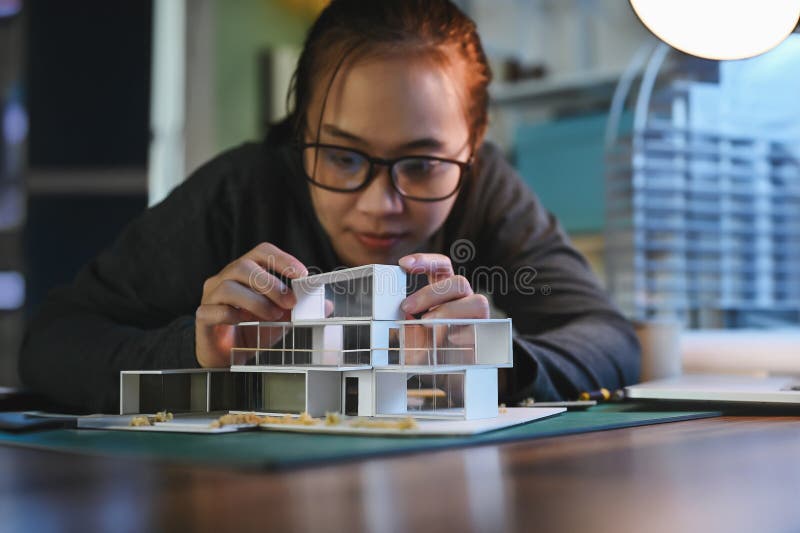 Architecture Students Diligently Make House Model Building Samples with ...