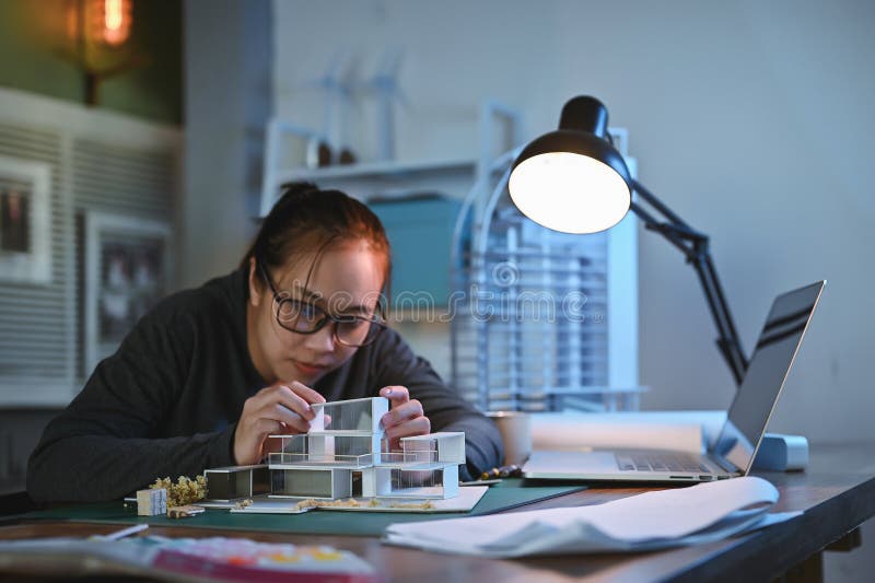 Architecture Students Diligently Make House Model Building Samples with ...