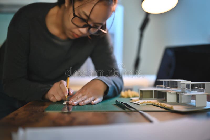 Architecture Students Diligently Make House Model Building Samples with ...