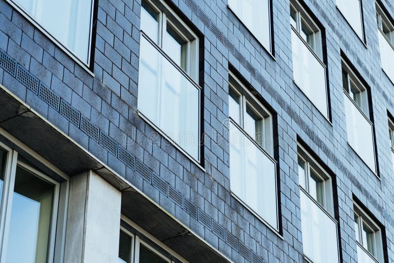 Architecture Style Grey Building and Windows Stock Image - Image of ...