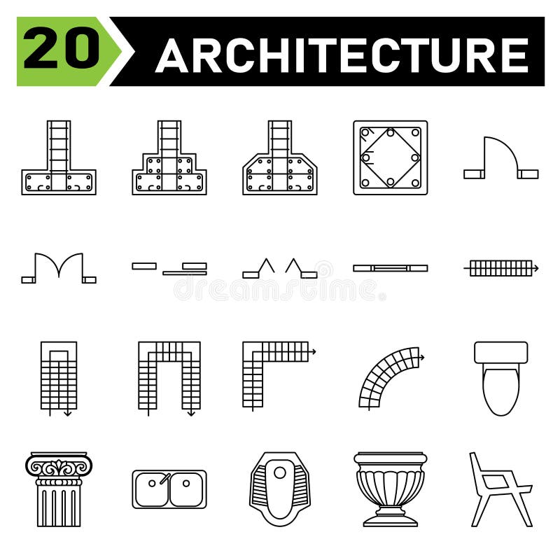 Architecture Symbol Icon Set Include Pad, Footing, Structure, Stepped ...