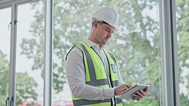 Architecture, Tablet and Research with Man in Office for Civil ...