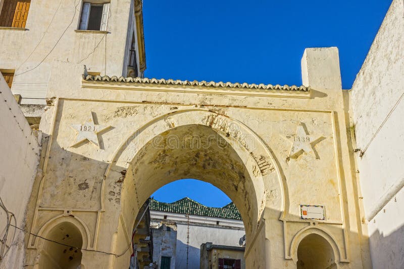 Architecture of Tanger Town, Morocco, Dar Dbagh Street Stock Image ...