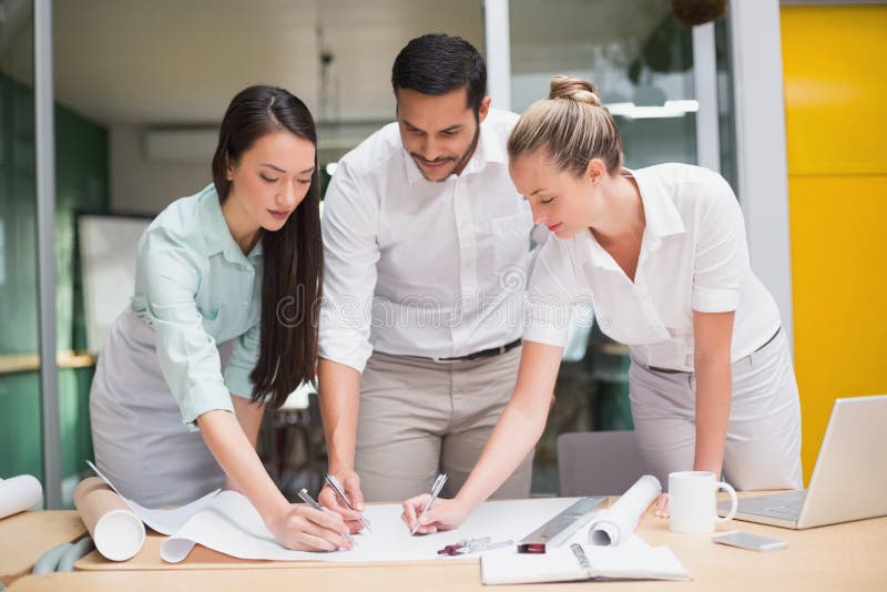 Architecture Team Working Together at Desk Stock Image - Image of desk ...