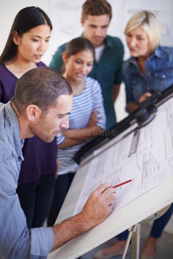 Architecture, Teamwork and Floor Plan Drawing for Model Construction As 3d Design, Blueprint or ...