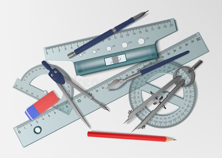 Architecture Tools. Architect Drafting Stationery Top View. Realistic ...
