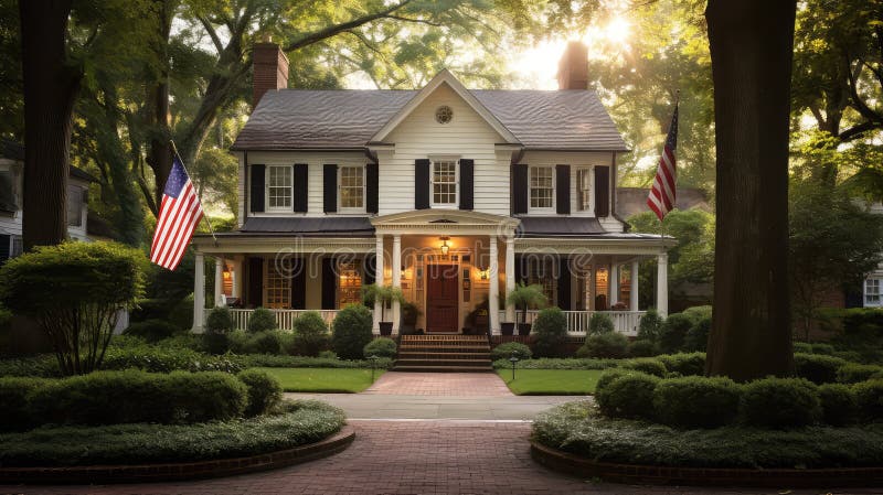 Architecture us flag house stock illustration. Illustration of historic ...