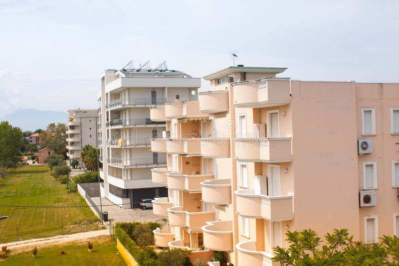 Architecture View, Modern Facade of Building with Balcony Stock Image ...