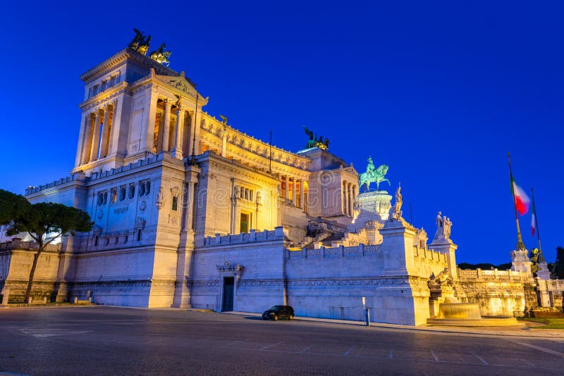 Architecture of the Vittorio Emanuele II Monument in Rome at Night ...