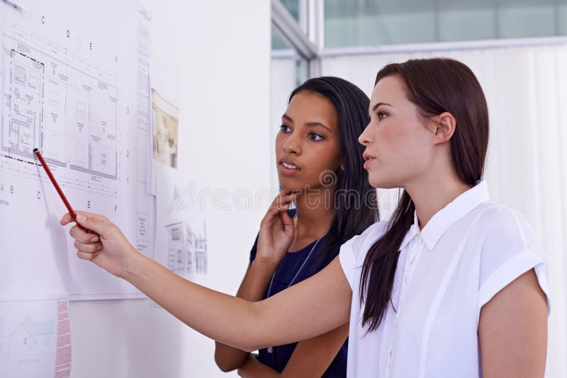 Architecture, Women and Teamwork with Blueprint in Office for Building ...