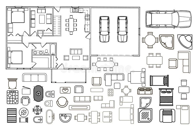 Architectuurplan Met Meubilair in Hoogste Mening Vector Illustratie ...
