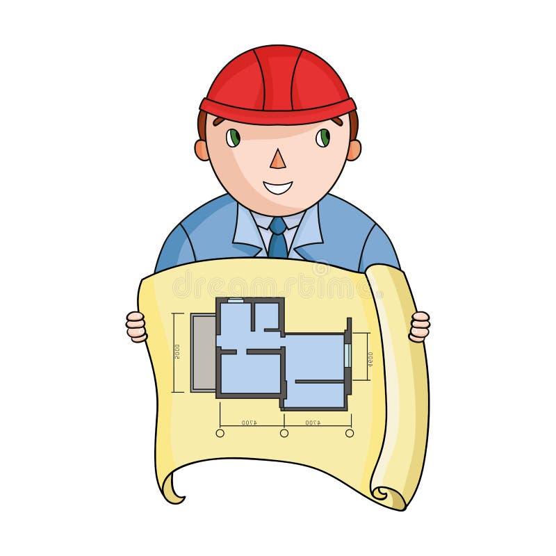 Architectz with Technical Drawing Icon in Cartoon Style Isolated on ...