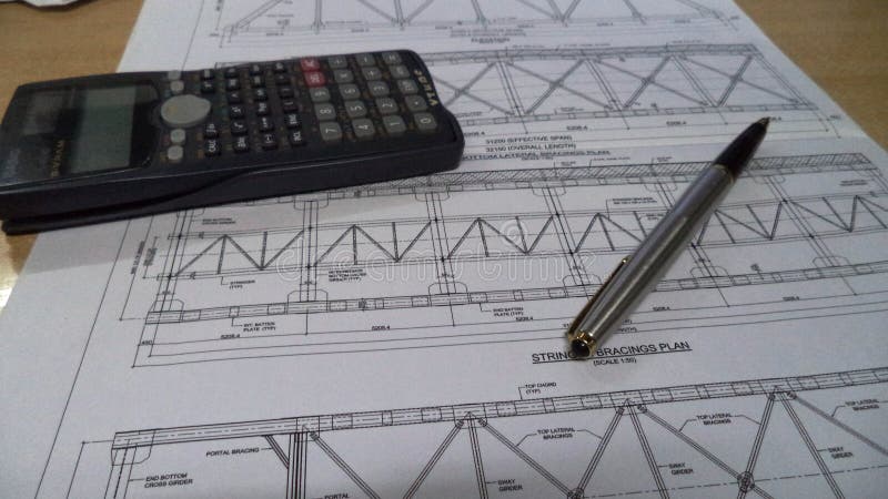 Architrectrual Drawing and a Ball Pen Laying at Table Stock Photo ...