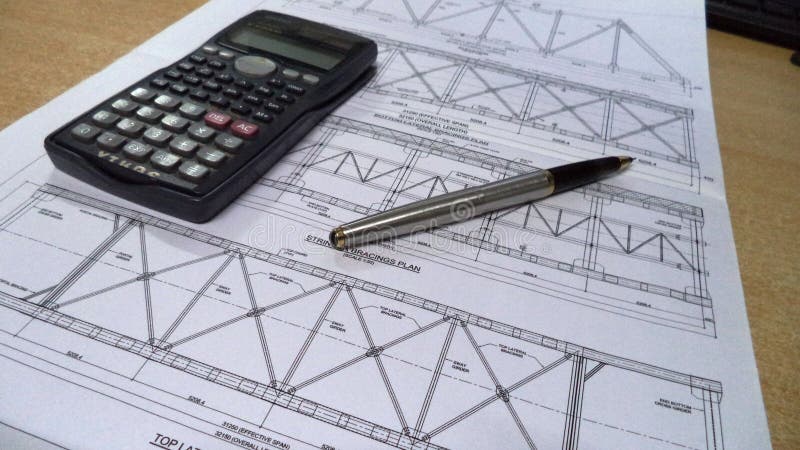 Architrectrual Drawing and a Ball Pen Laying at Table Stock Photo ...