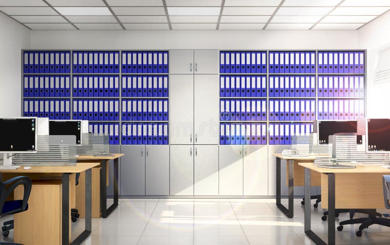 Archive, Office Space with a Large Metal Cabinet Stock Illustration ...