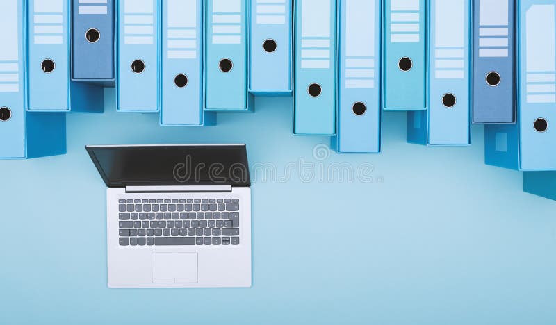 Archive Ring Binders and Laptop Stock Photo - Image of organize ...
