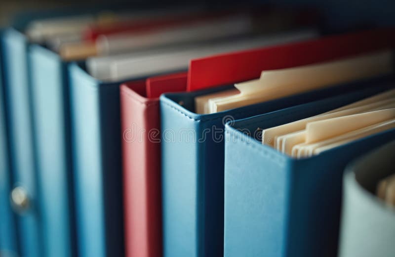 Archive Ring Binders in a Row. Red Binder Highlighted among Blue Ones ...