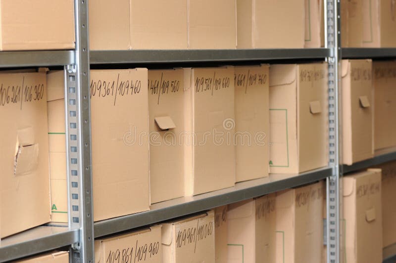 Cardboard Archive Boxes on Industrial Shelving in Document Storage ...
