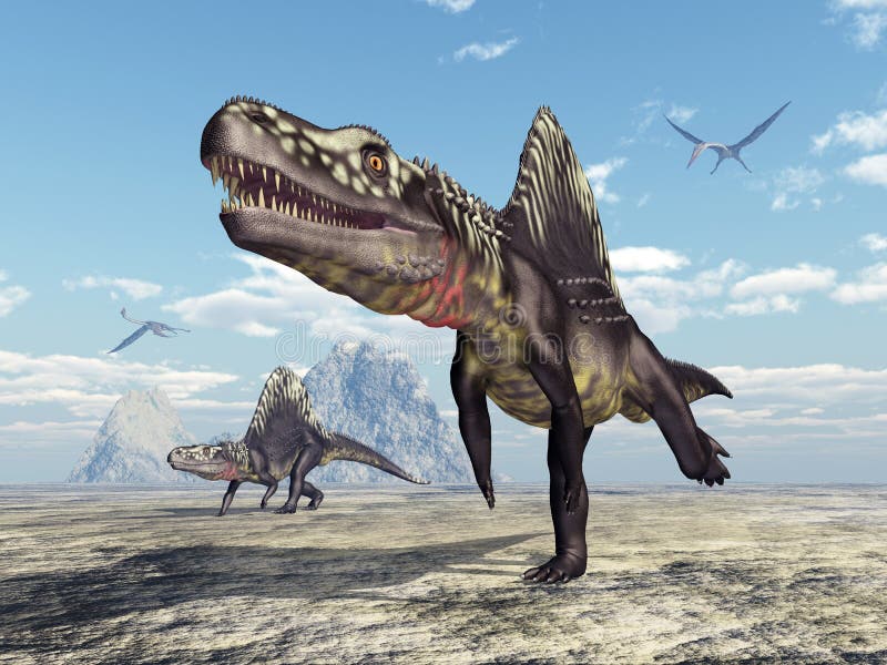 Archosauria Arizonasaurus E Pterosaur Quetzalcoatlus Illustrazione di ...