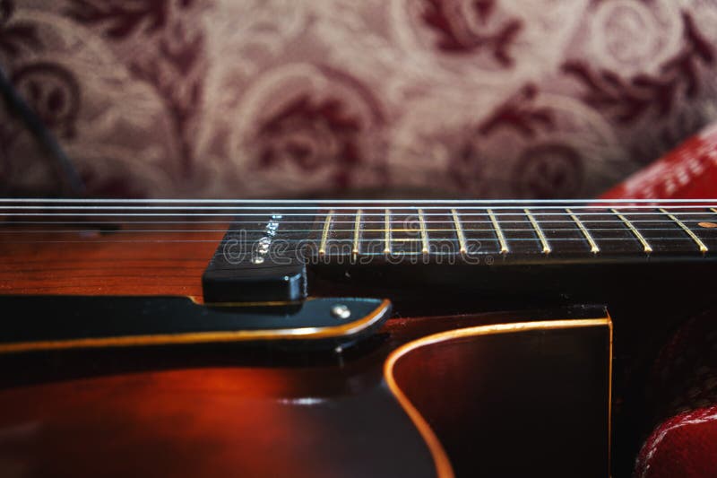 Archtop Jazz Acoustic Guitar on the Sofa Stock Photo - Image of sound ...
