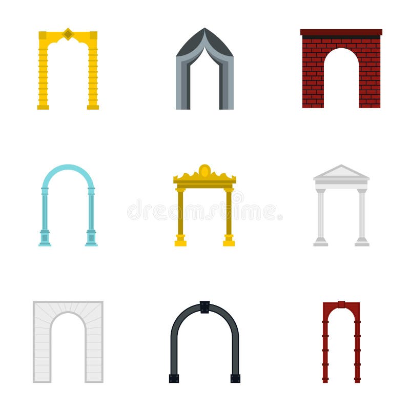Archway Icons Set, Flat Style Stock Vector - Illustration of flat, arch ...