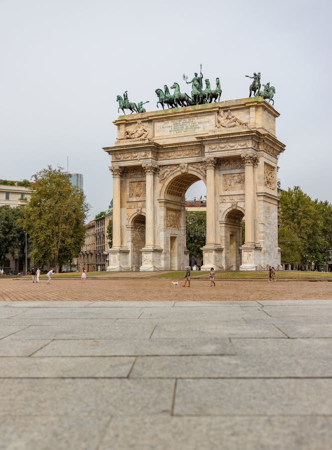 Arco della Pace stock photo. Image of cloudy, italy - 338394692