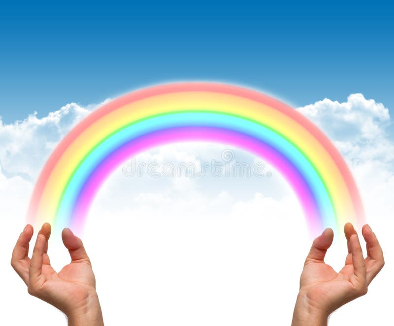 Arco iris y manos imagen de archivo. Imagen de escena - 17980323